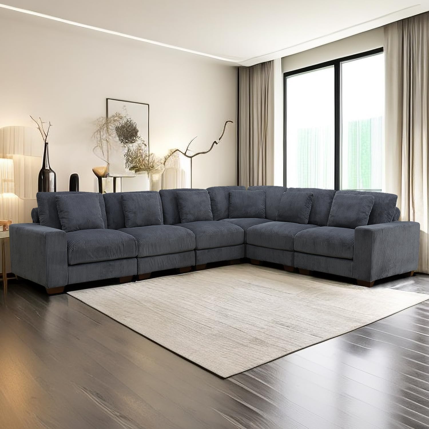AYCP Customized Oversized Reversible Modular Sofa Couch Set with Adjustable headrest and Ottomans (Dark Grey, L Shape 6pcs)