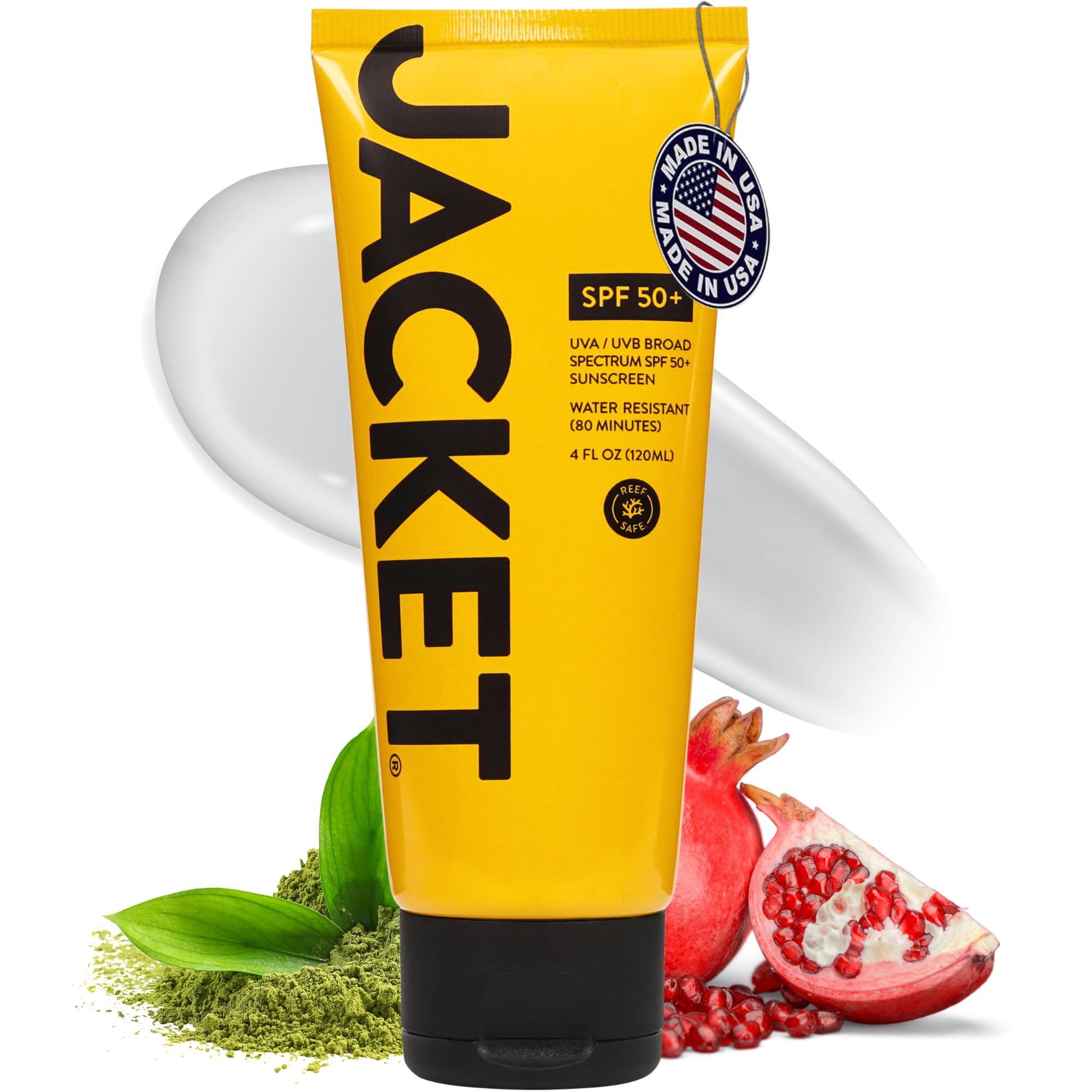JACKET Sunscreen SPF 50+, Anti-Aging sunscreen with Vitamin C, Water resistant sunscreen for face, Zinc oxide sunscreen lotion, Age Spot Remover, Sunscreen for Body - LARGE 4 OZ size