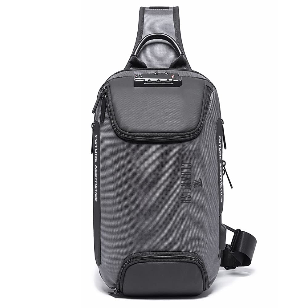 The Clownfish Unisex Waterproof Anti -Thief Password Zipper Lock Crossbody Bag With Usb Charging Chest Bag Shoulder Bag Sling Bag, Grey