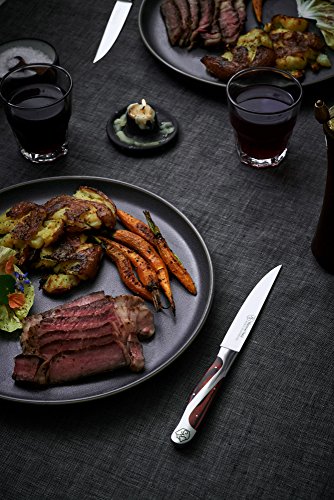 Hammer Stahl 4 Piece Steak Knife Set, 5-Inch - Non Serrated High Carbon German Steel - Ergonomic Quad-Tang Pakkawood Handle - Professional Balanced Cutlery