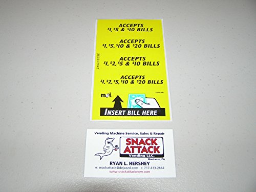 Mars VN2702 Bill VALIDATOR (4) VFM Series Decal Stickers $1, 2, 5, 10 & $20