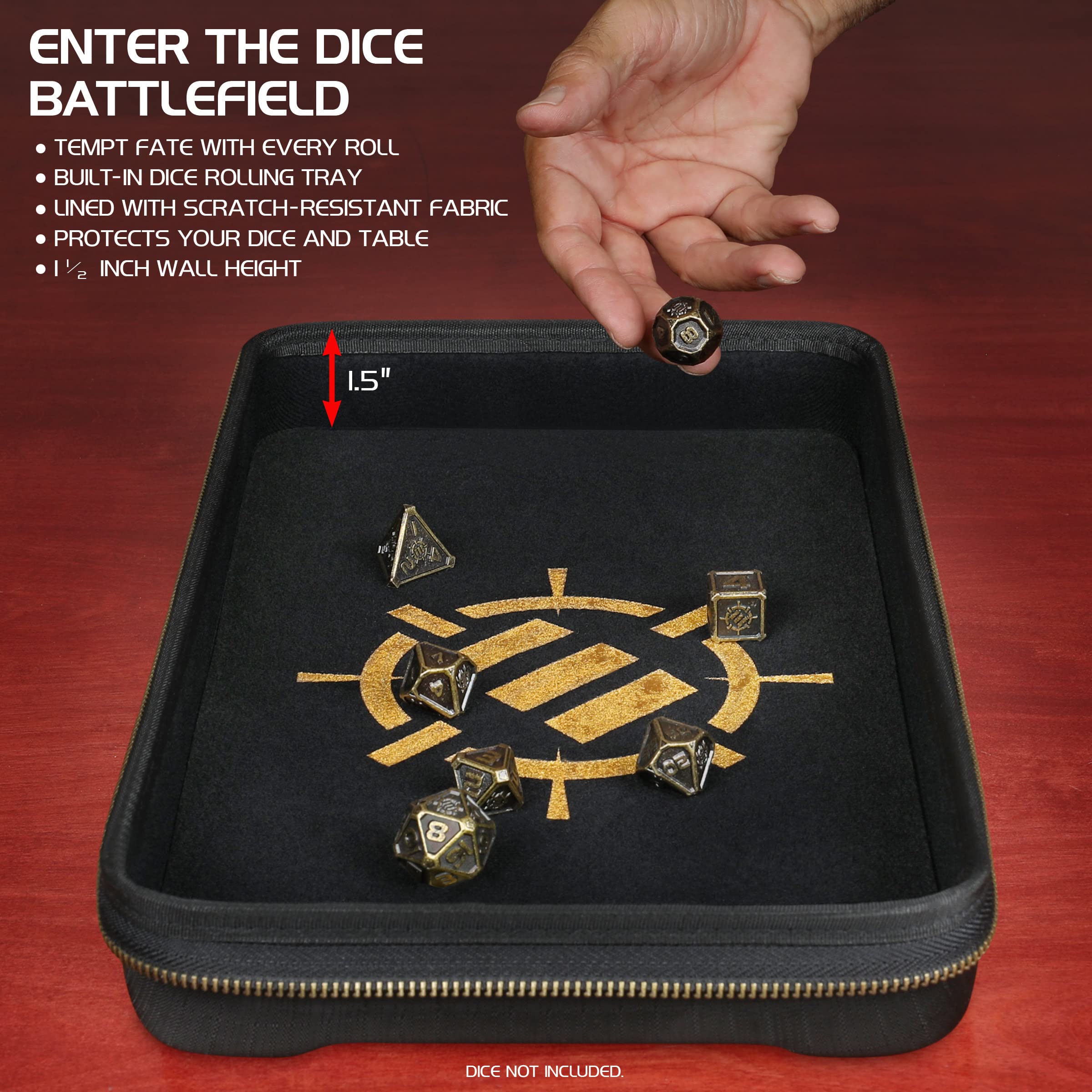 ENHANCE Tabletop Community DND Dice Case and Dice Rolling Tray - Dice Holder and Storage for up to 500 RPG Dice with Rugged Protective Design, Soft Interior, and Organizer Pockets (500 Dice Capacity)