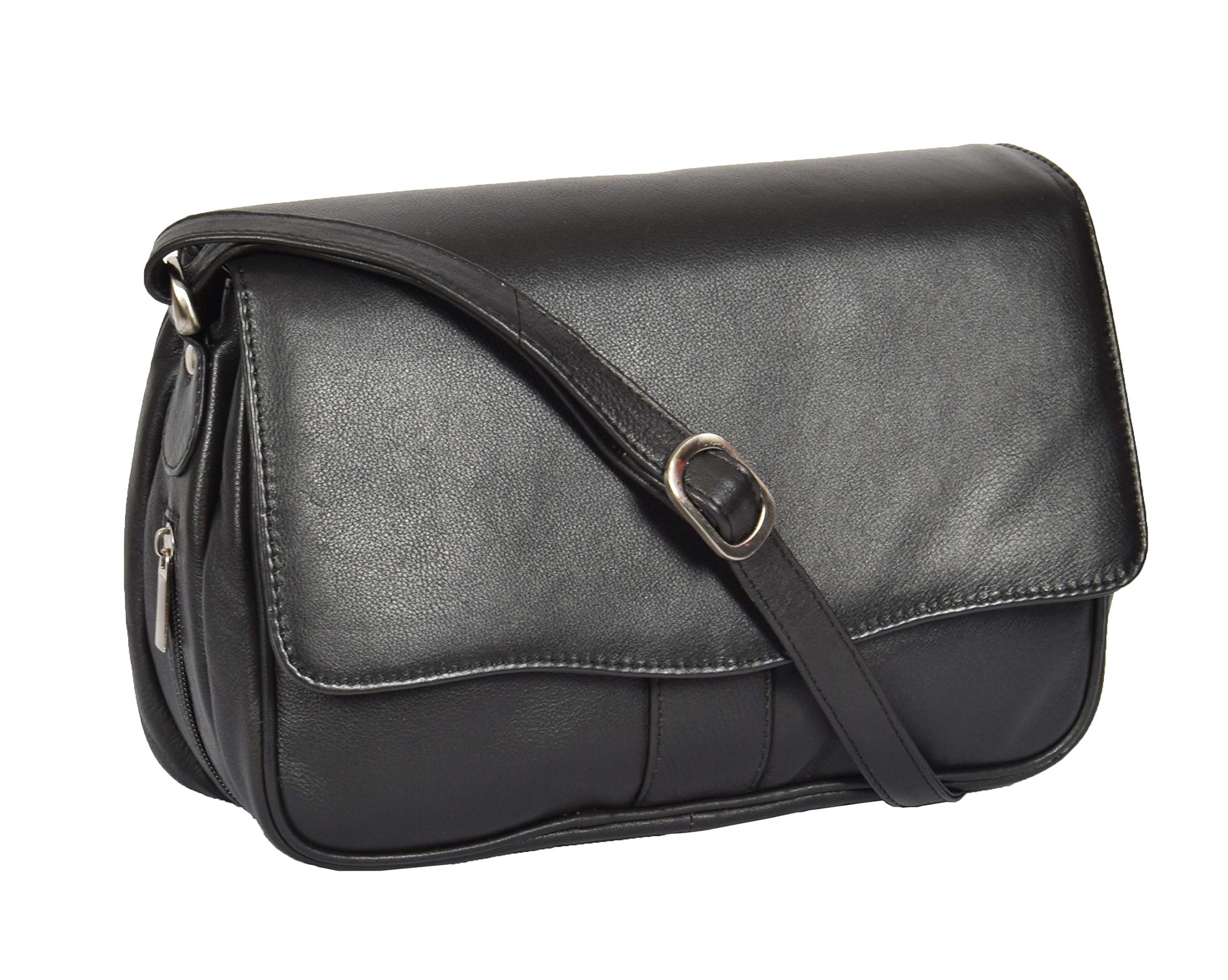 Black Leather Shoulder Bag Womens Classic Flap Over Messenger Casual Handbag Ada