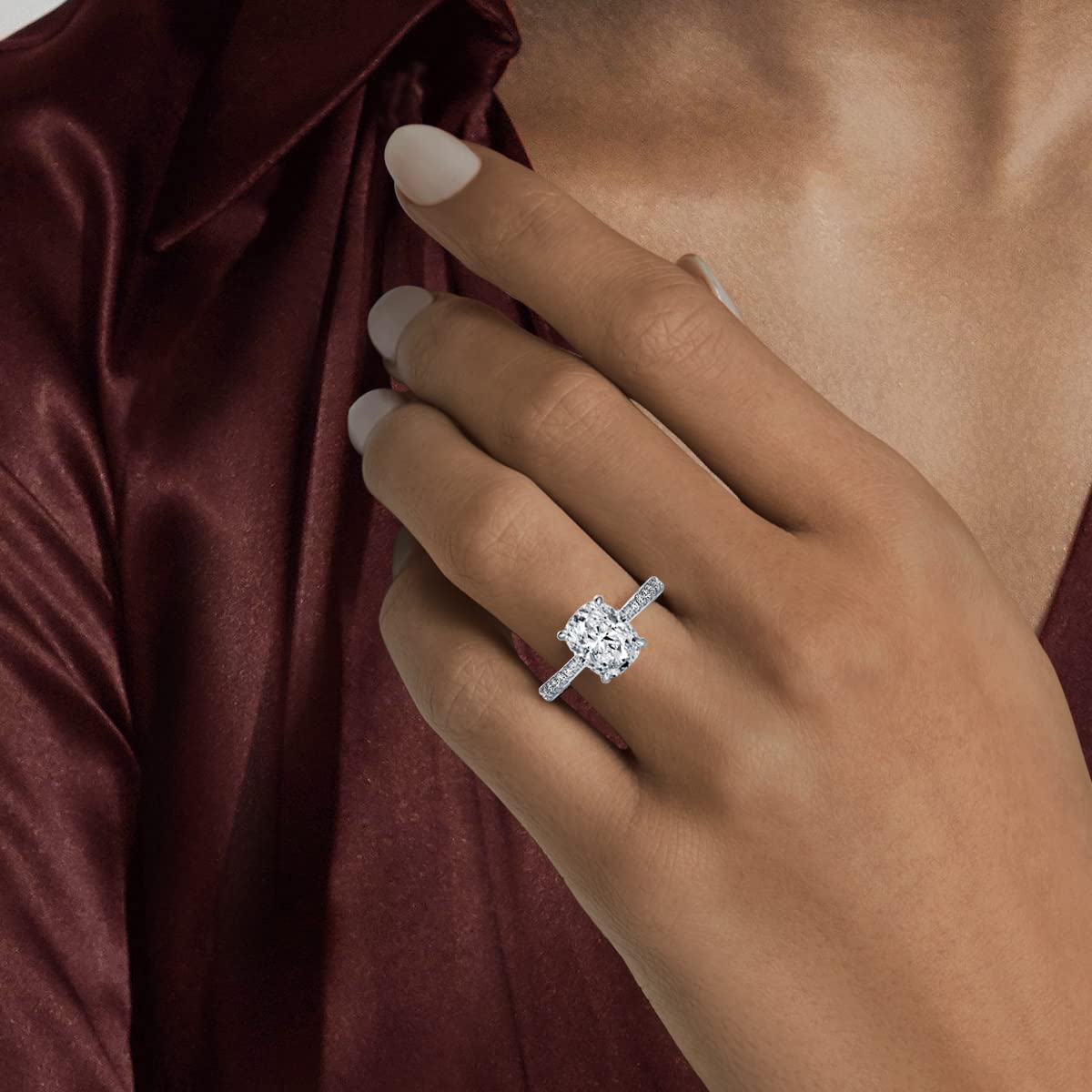 4ct Moissanite Elongated Cushion Cut Engagement Ring White Gold Plated 925 Sterling Silver Promise Rings for Women Size 9