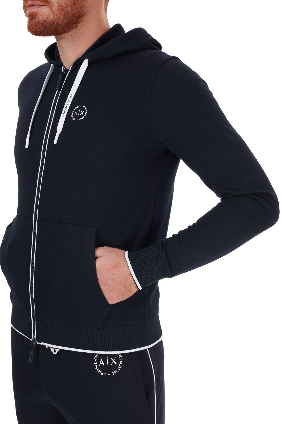 A|X ARMANI EXCHANGE mens Basic Zip Up Hoodie With Chest Logo Hooded Sweatshirt, Navy, Large US