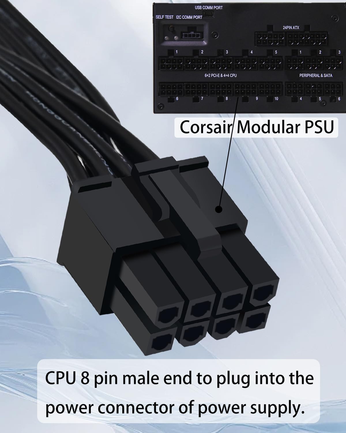 COMeap CPU Cable for Corsair PSUs, CPU 8 Pin Male to CPU 8 Pin (4+4 Detachable) Male EPS-12V Motherboard Power Adapter for Thermaltake ARESGAME Power Supply 25-inch(63cm)