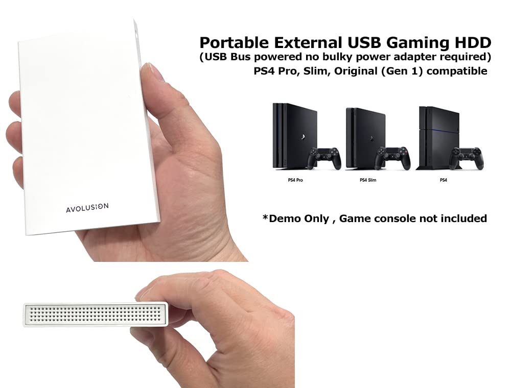 Avolusion HD250U3-WH 1TB USB 3.0 Portable External Gaming Hard Drive - White (for PS4, Pre-Formatted) - 2 Year Warranty