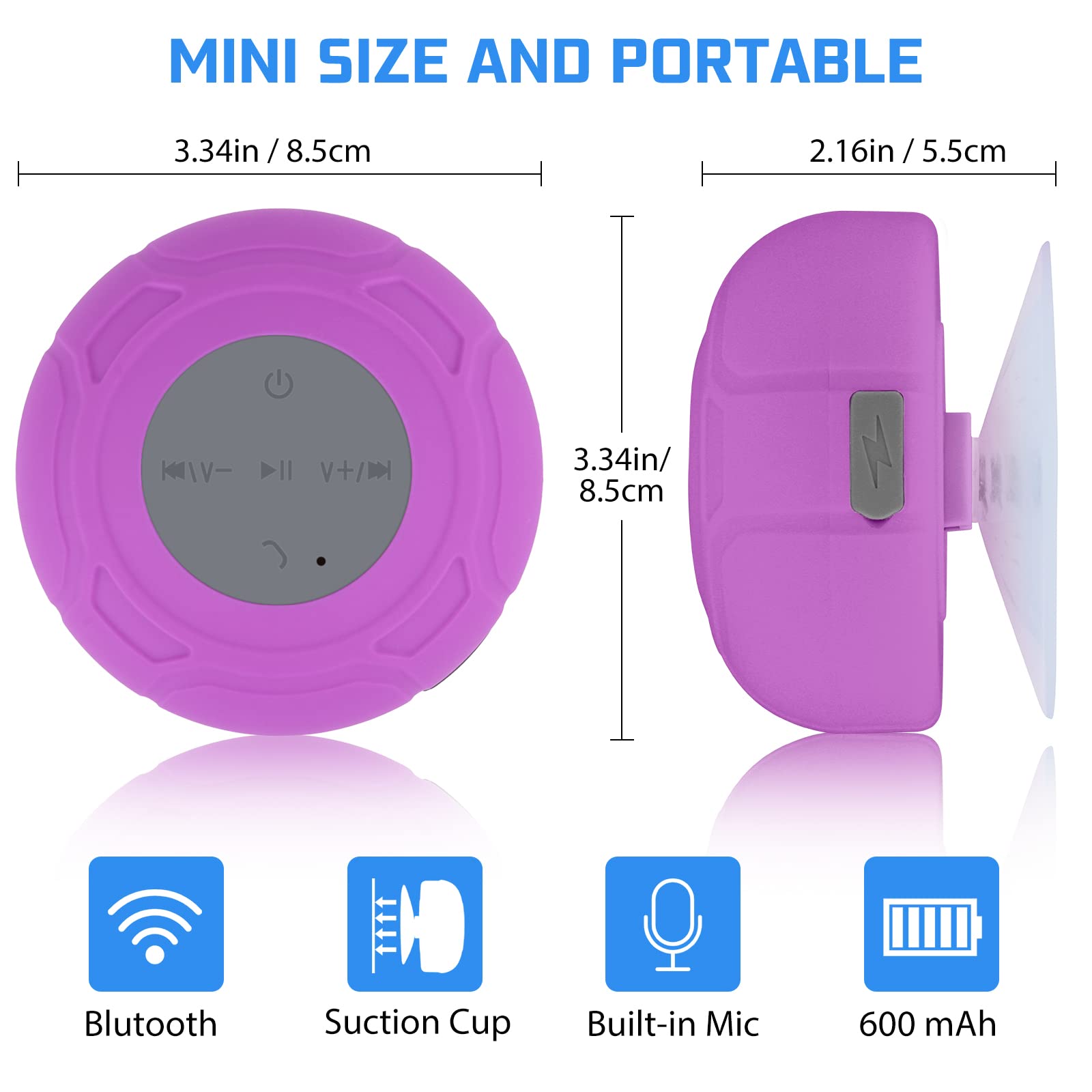 Annlend Bluetooth Shower Speaker Waterproof Wireless Mini Cute Portable Water Resistant Speaker Suction Cup, Built-in Mic Speakerphone for Kids Gift Bathroom Kitchen Outdoor - Pink