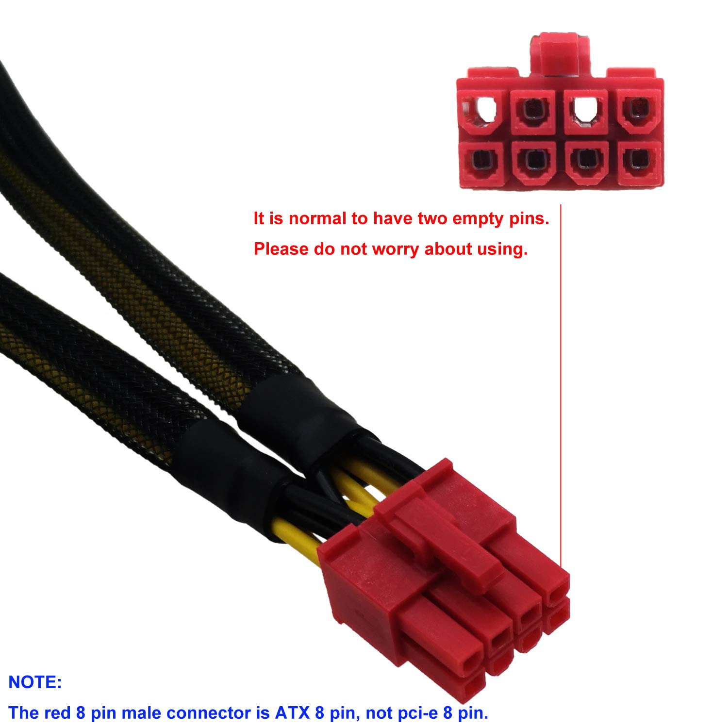 COMeap PCIe Cable for Antec PSUs, CPU 8 Pin Male to Dual PCIe 8 Pin (6+2) Male GPU Power Adapter Sleeved 25-inch(63cm)