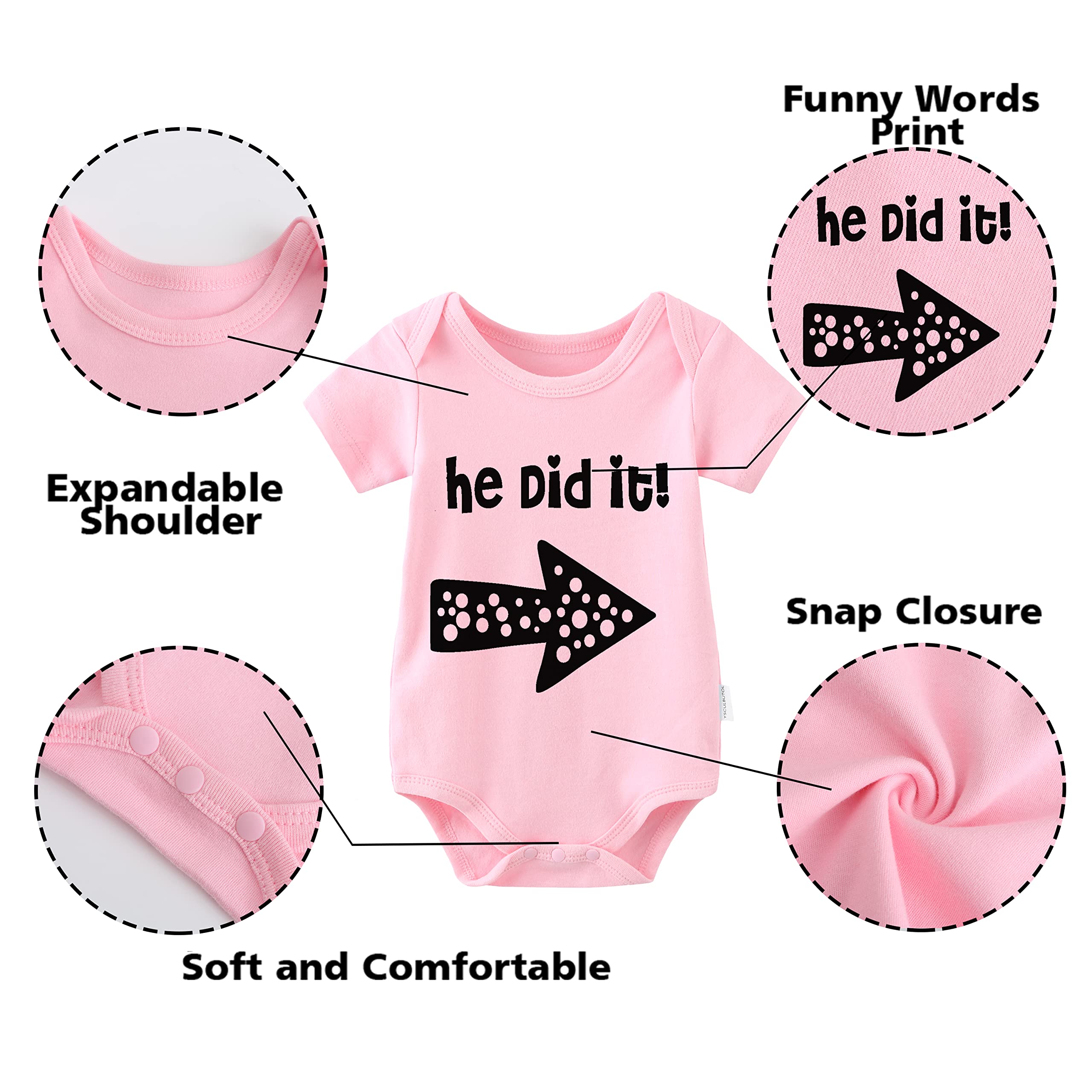 YSCULBUTOL Baby Twins Bodysuits He/She Did It Twin Outfit Girl Romper With Hat Set(Pink did 3M)