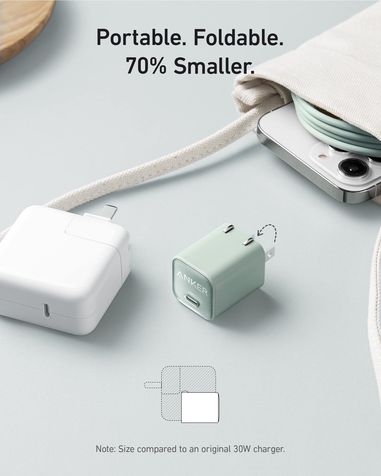 Anker USB-C to Lightning Cable, Anker 541 Cable (6ft), MFi Certified, Bio-Based Fast Charging Cable & Anker USB C GaN Charger 30W, 511 Charger (Nano 3), PIQ 3.0 Foldable PPS Fast Charger(Misty Blue)