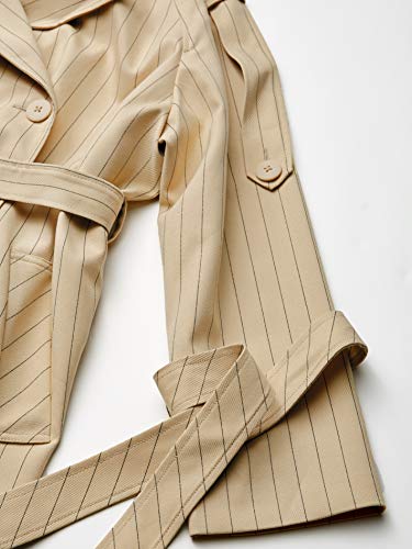 A|X Armani Exchange Women's Pinstriped Notched Collar Trench Coat, Toffee with Blueberry Jelly Stripes, L