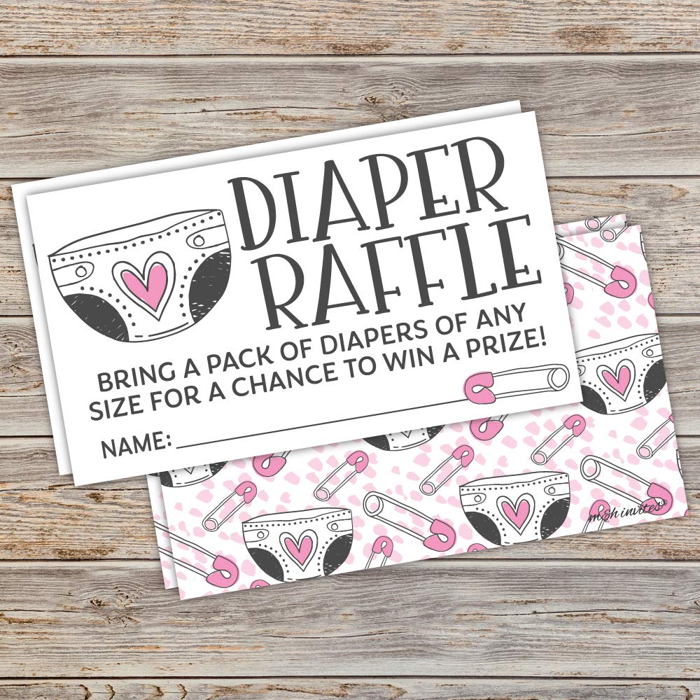 50 Cute Pink Diaper Doodle - Diaper Raffle Tickets - Girl Baby Shower Game