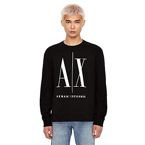 A|X ARMANI EXCHANGE Men's Icon Project Embroidered Pullover Sweatshirt, Black, XL