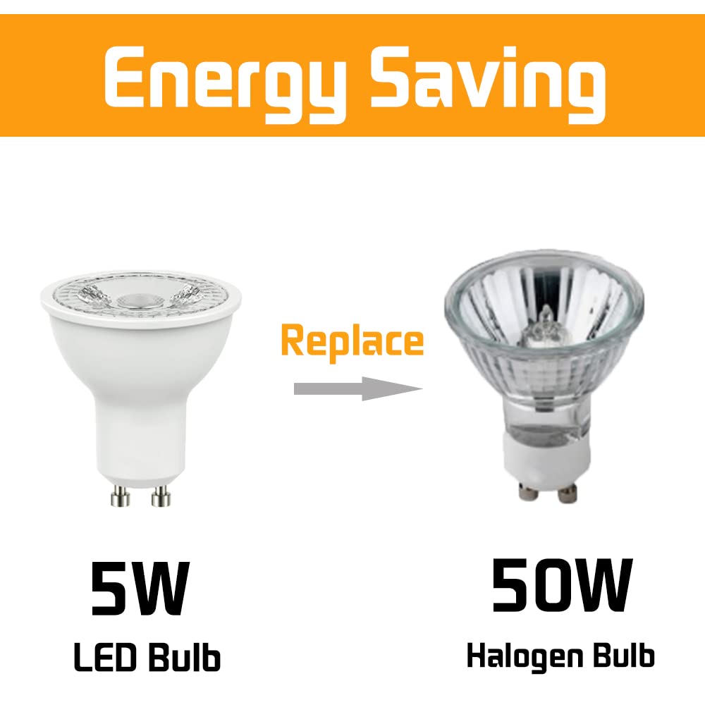 Geminilite GU10 LED Bulbs Non-Dimmable, 3000K Warm Light Replacement for Recessed Track Lighting, 5W GU10 Bulb with 38° Spotlight for Kitchen, Range Hood, Living Room, 6 Pack 120V
