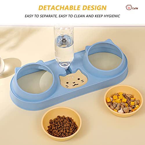 Foviza Double Dog Cat Bowls with Water Dispenser Pets Water and Food Bowl Set Tilted Cat Food Dishes with Automatic Waterer Bottle for Small or Medium Size Dogs Cats