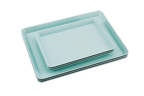 GWPP Melamine Plastic Serving Tray, Small Trays - Set of 3 in 2 Assorted Sizes for Sorting Puzzle Piece, Serving Snacks, Desserts, Restaurant Indoor or Outdoor Picnic Camping. (Aqua Green)