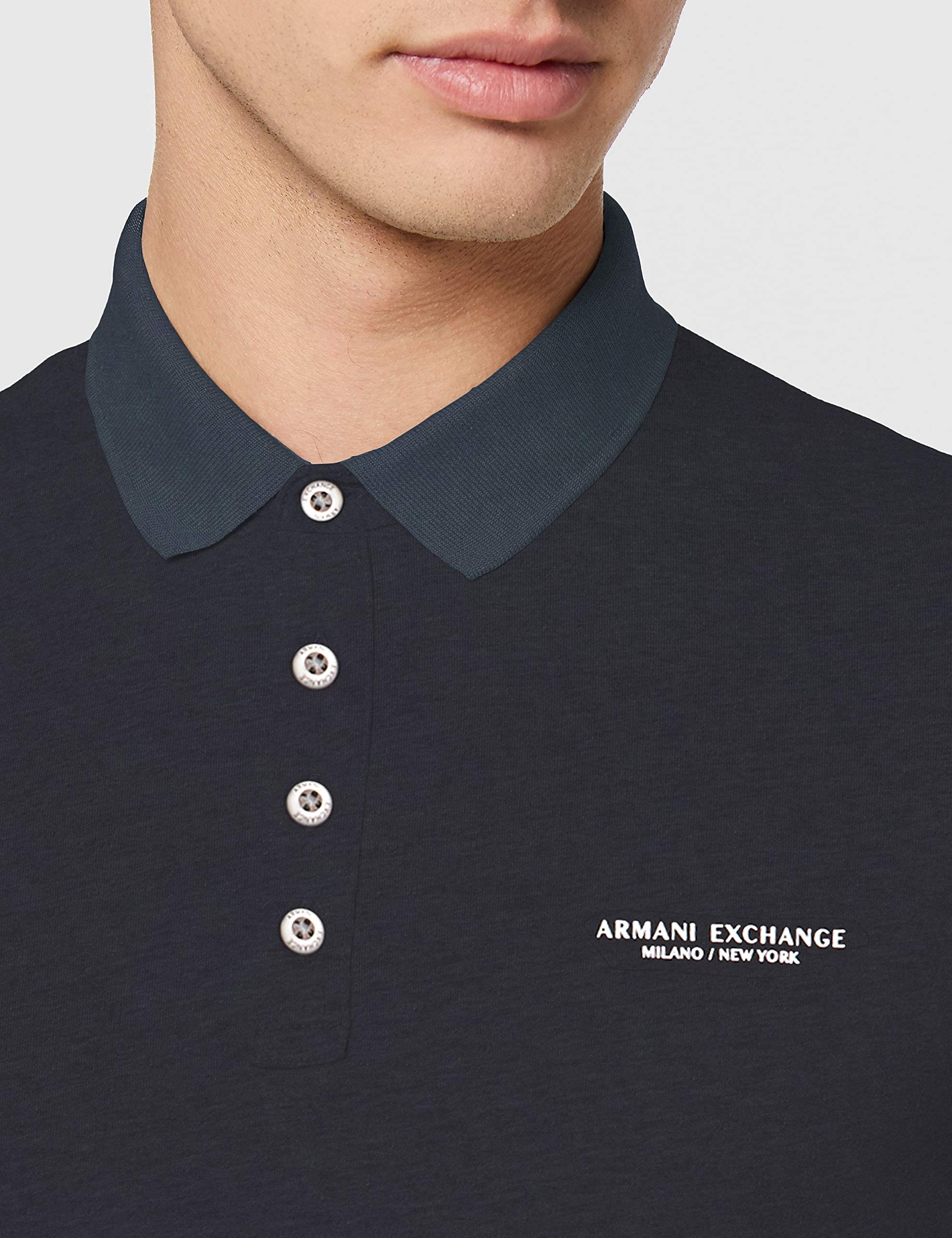 A|X ARMANI EXCHANGE Men's Short Sleeve Contrast Logo Jersey Polo, Navy, M