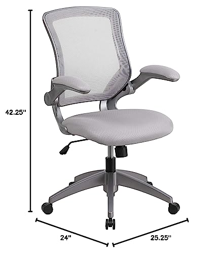 Flash Furniture Kale Mid-Back Gray Mesh Swivel Ergonomic Task Office Chair with Gray Frame and Flip-Up Arms