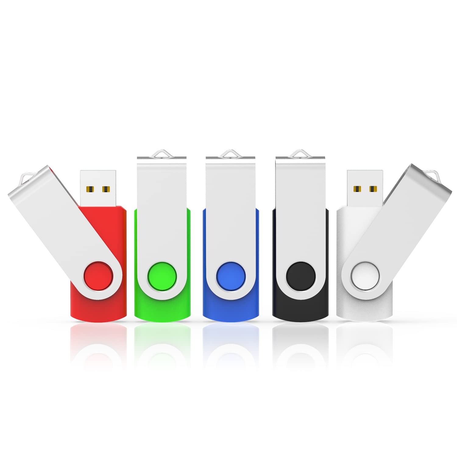 8GB Flash Drive 5 Pack, USB Thumb Drives Memory Stick Swivel Pen Drive Jump Drive with LED Light for Data Storage Backup (8G, 5 Mixed Colors: Black Blue Green Red White)