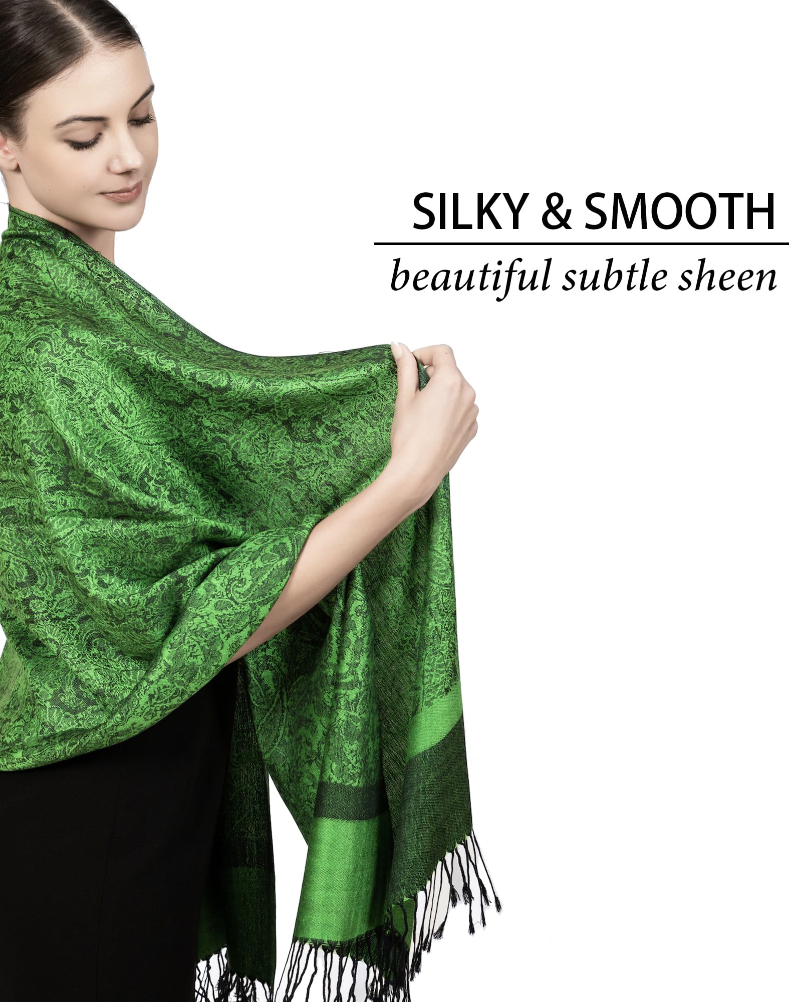 Achillea Women's Two Tone Vintage Jacquard Paisley Pashmina Shawl Wrap Scarf (Kelly Green)