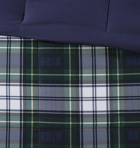 Madison Park Essentials Parkston Plaid Comforter, Matching Sham, 3M Scotchguard Stain Release Cover, Hypoallergenic All Season Bedding-Set, Full/Queen, Navy, 3 Piece