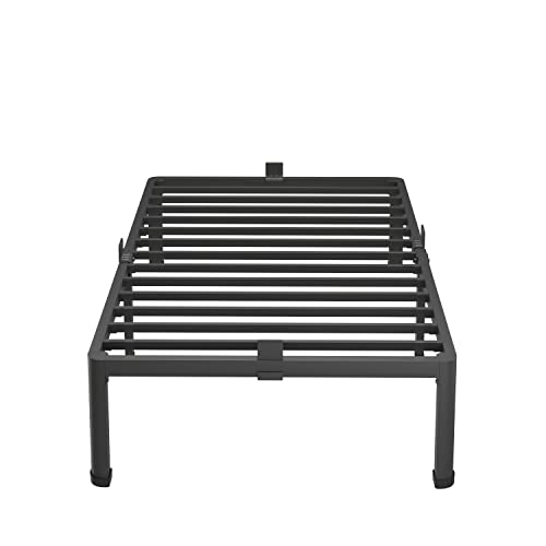 MAF 18 Inch Twin Bed Frames with Round Corner Legs Mattress Slide Stopper No Box Spring Needed Heavy Duty Metal Platform Bed Frame Under-Bed Storage Space, 3000 LBS Steel Slats Support