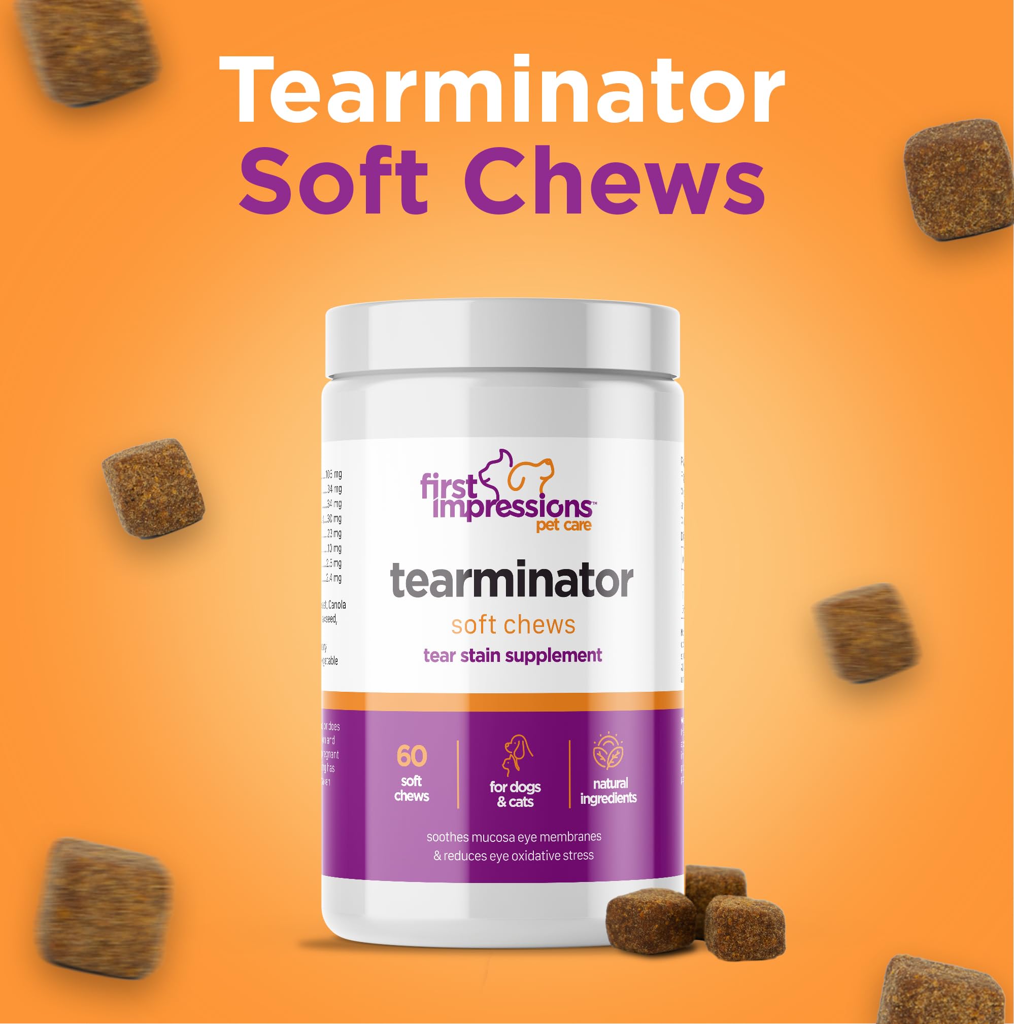 First Impressions Tearminator Soft Chews β Natural Dog Tear Stain Remover for Dogs, Eye Supplements for Dogs and Cats - Yummy Vision Bites for Dogs - 60 ct