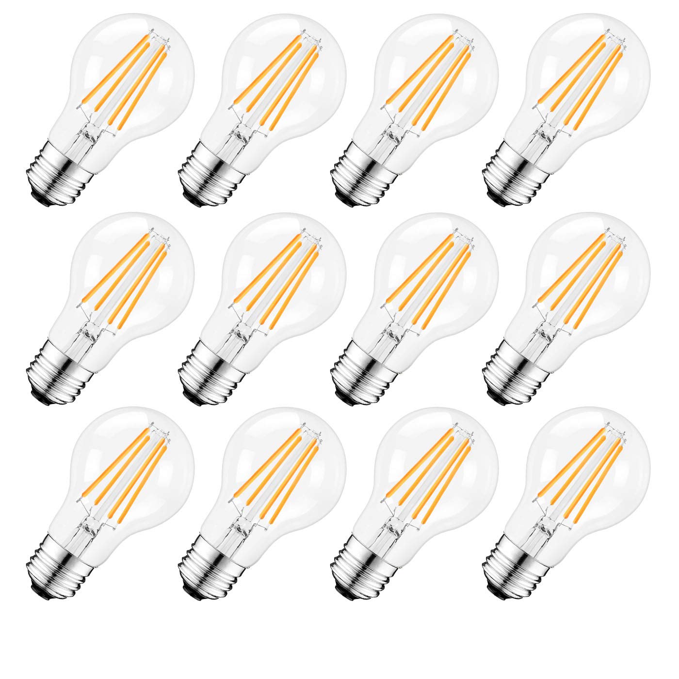 A19 LED Light Bulbs, No Flicker Fully Dimmable 6 Watt Vintage LED Edison Bulbs, 2700K Soft White, 60W Incandescent Equivalent, 700LM LED Filament Bulb, E26 Medium Base, Clear Glass, 12 Pack