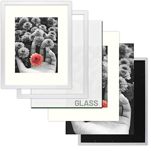 Frametory, 16x20 Picture Frame - Made to Display 11x14 Photo with Ivory Mat - Wide Molding - Built in Hanging Features - Preinstalled Wall Mounting Hardware (White, 1 Pack)