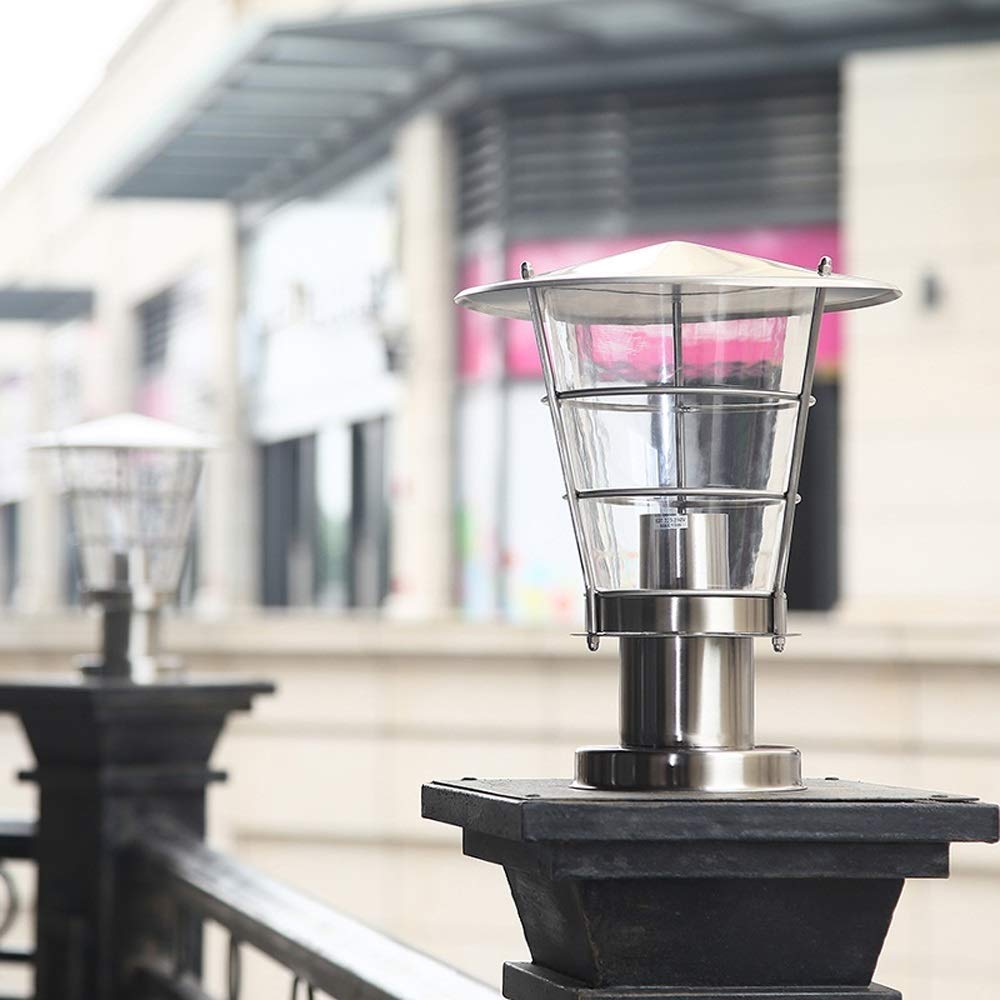 Abgail Silver Stainless Steel Column Light Outdoor Waterproof Acrylic Column Headlight E27 Cylinder Post Light Modern Simple Column Lamp Garden Path Lawn Light Community Park Home Front Door Pillar Li