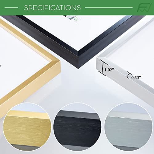 FrameWorks 11”x14” Matted to 8”x10” – Deluxe Brass Gold Aluminum Contemporary Picture Frame with Tempered Glass and Removable Mat