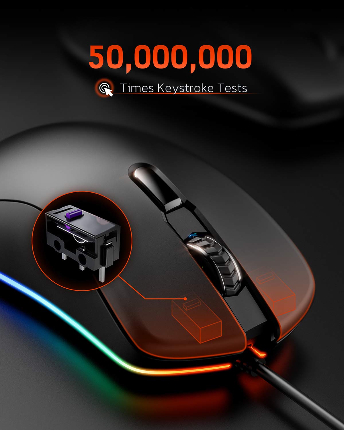 DAREU Wired Gaming Mouse, 6400DPI,6 Programmable Buttons, Ergonomic RGB Gaming Mouse with 16.8 Million Chroma 7 Backlit for PC, Laptop, and Notebook