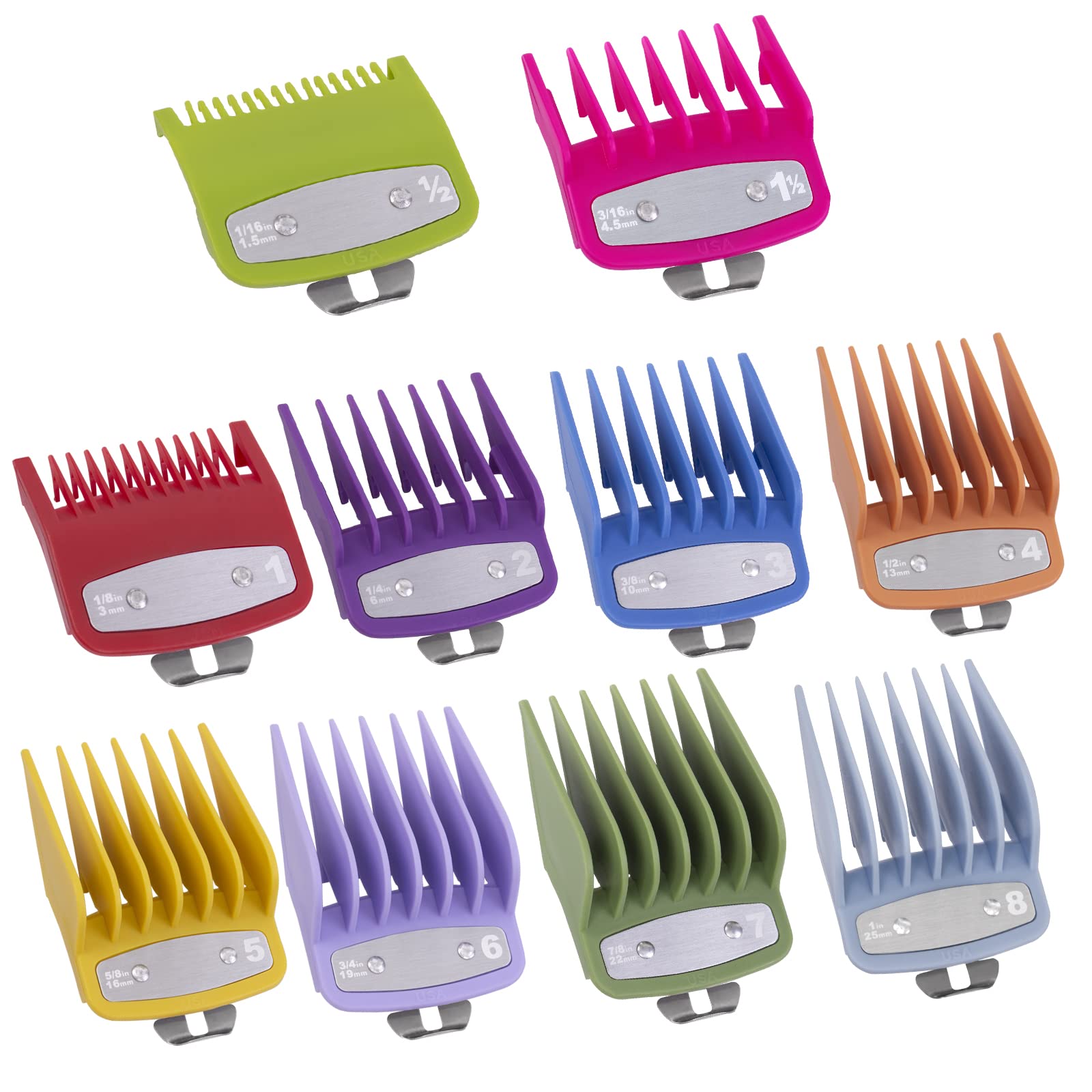 8pcs Colorful Hair Clippers Guard Combs Attachment #3171-500 1/8” to 1,Replacement Hair Guides Combs Set Fits for Most Full Size Hair Clippers