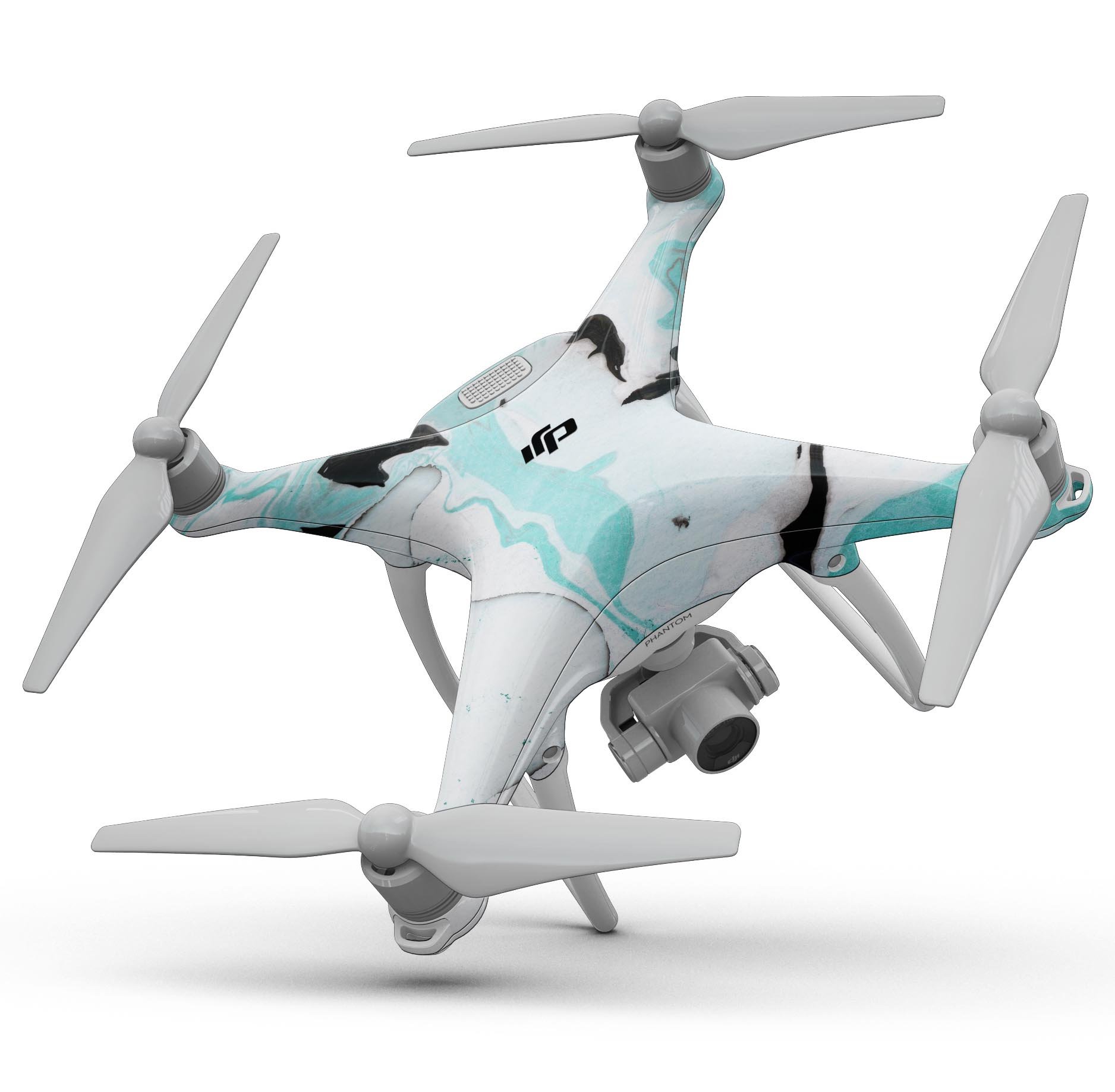Design Skinz Design Skinz Black and Teal Textured Marble Full-Body Wrap Decal Skin-Kit Compatible with The Drone DJI Phantom 3/Phantom 3 Pro
