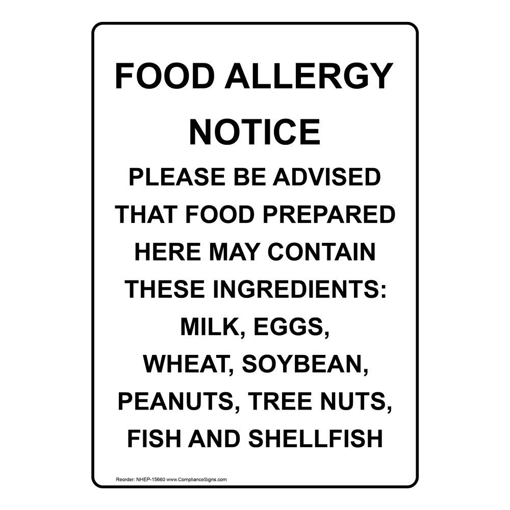 ComplianceSigns.com Vertical Food Allergy Notice Please Be Advised Label Decal, 5x3.5 in. 4-Pack Vinyl for Safe Food Handling