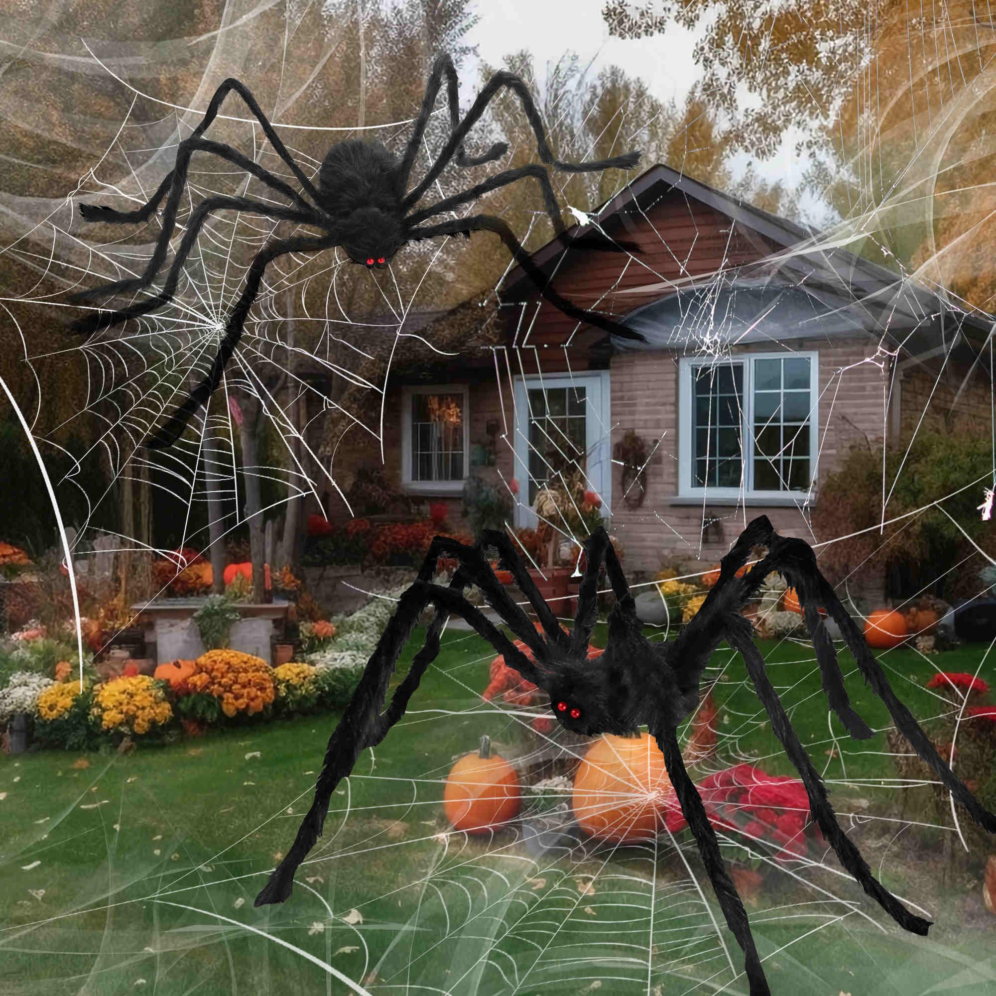 Abincee 2 Pack Halloween Decorations Outdoor Spiders,5FT Giant Hairy Spiders for Halloween Yard Decor Outdoor Scary Party
