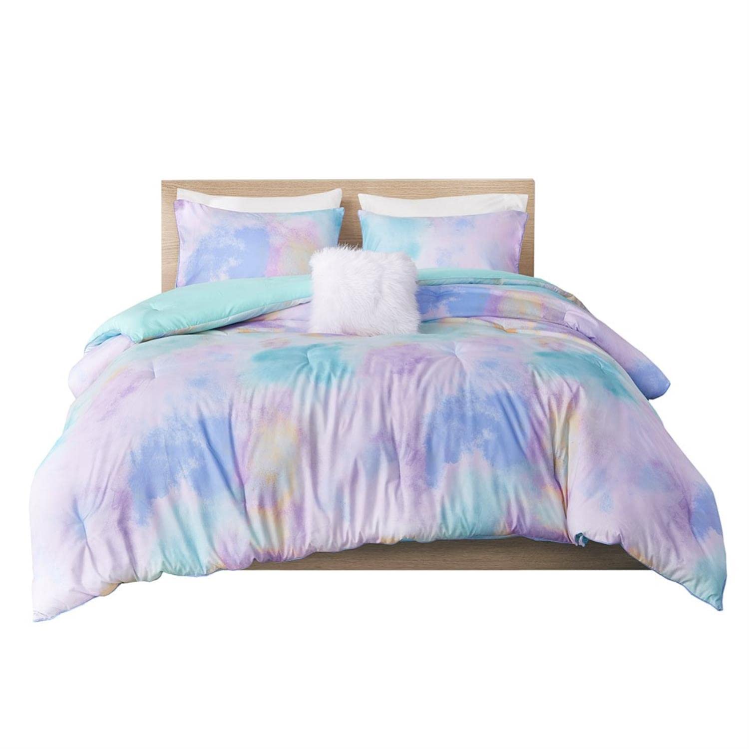 Intelligent Design Queen/Full Size Comforter Set, Watercolor Queen Bedding Sets, Tie Dye Comforter Set for Teen Girl & Boys, 4 Pieces Cassiopeia Comforter, Sham, Throw Pillow Full/Queen Pink/Blue
