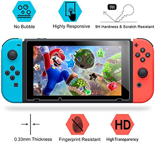 Aishtec Screen Protector Tempered Glass for Nintendo Switch 3 Pack, [9H Hardness] Transparent HD Clear Anti-Scratch Screen Protector – Pack of 3