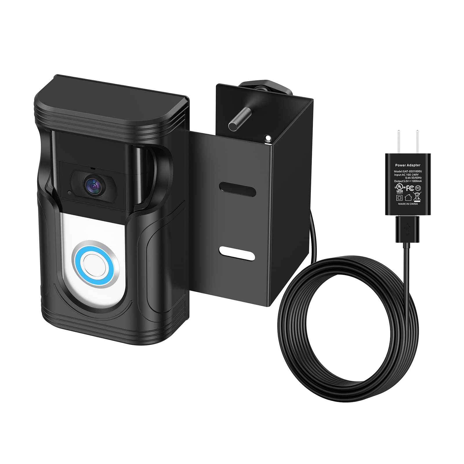 Ayotu Anti-Theft Doorbell Mount with Charging Cable for Ring Video Doorbell 4/2/3/3Plus, Continuous Charging with No-Drill Mounting Door Bracket Adapter Holder (NOT Inculde Doorbell), Black