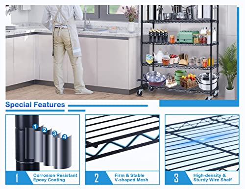 Haiput Wam Storage Shelves, 6 Tier Steel Wire Metal Shelving with 2100 Lbs Capacity for Kitchen Restaurant Pantry, Wire Shelving Storage Rack Shelves for Storage with Wheels and Feet -18x48x72
