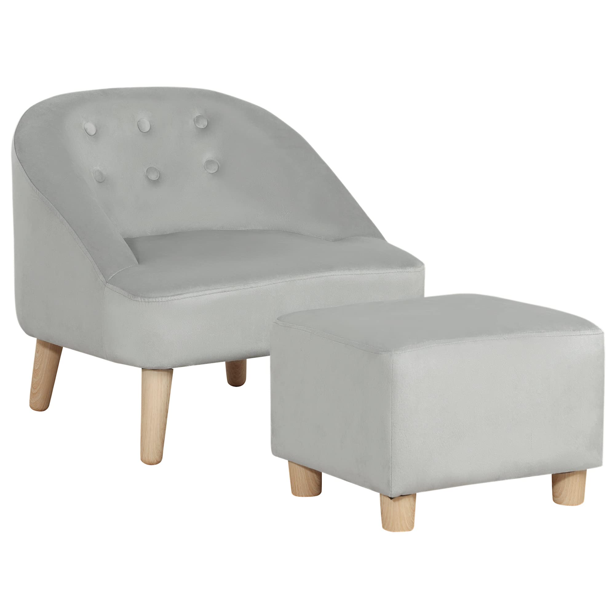 Qaba Kids Sofa Set, Toddler Chair, Sofa & Ottoman for Bedroom, Playroom, Children's Couch for 3-5 Years, Grey