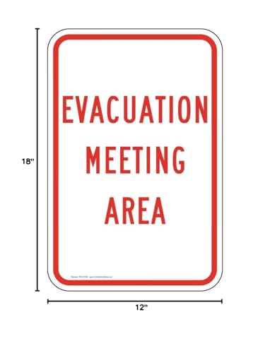 ComplianceSigns.com Evacuation Meeting Area Sign, Reflective White, 18x12 Inch on 80 mil Aluminum for Emergency Response