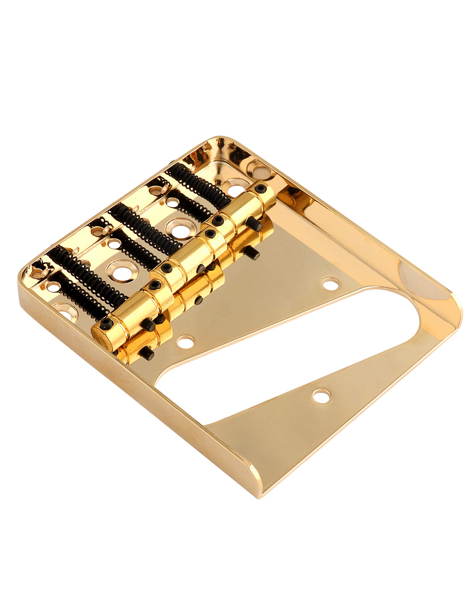 Bogart Guitar Bridge Tailpiece 3 Pcs Zinc Saddles Bridge for Vintage Tele Telecaster Style Electric Guitar Parts Top or Bottom Load Ashtray Style Gold.