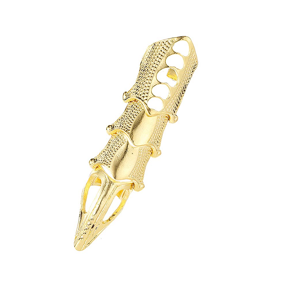 ABJFJE Punk Rock Armor Knuckle Joint Full Finger Double Loop Ring Gothic Activity Rings Halloween Cosplay Costume Accessories Jewelry for Men Women (Gold)