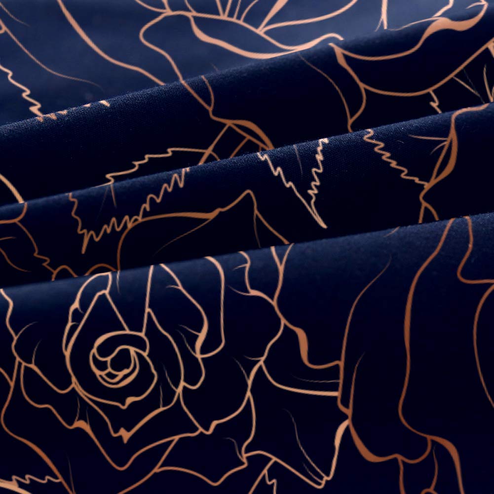 AISSO Full Duvet Cover Set Gold Rose Navy Blue Super Soft Microfiber 3 Piece Bedding Sets Include 1 Duvet Cover 2 Pillowcases Home Decor