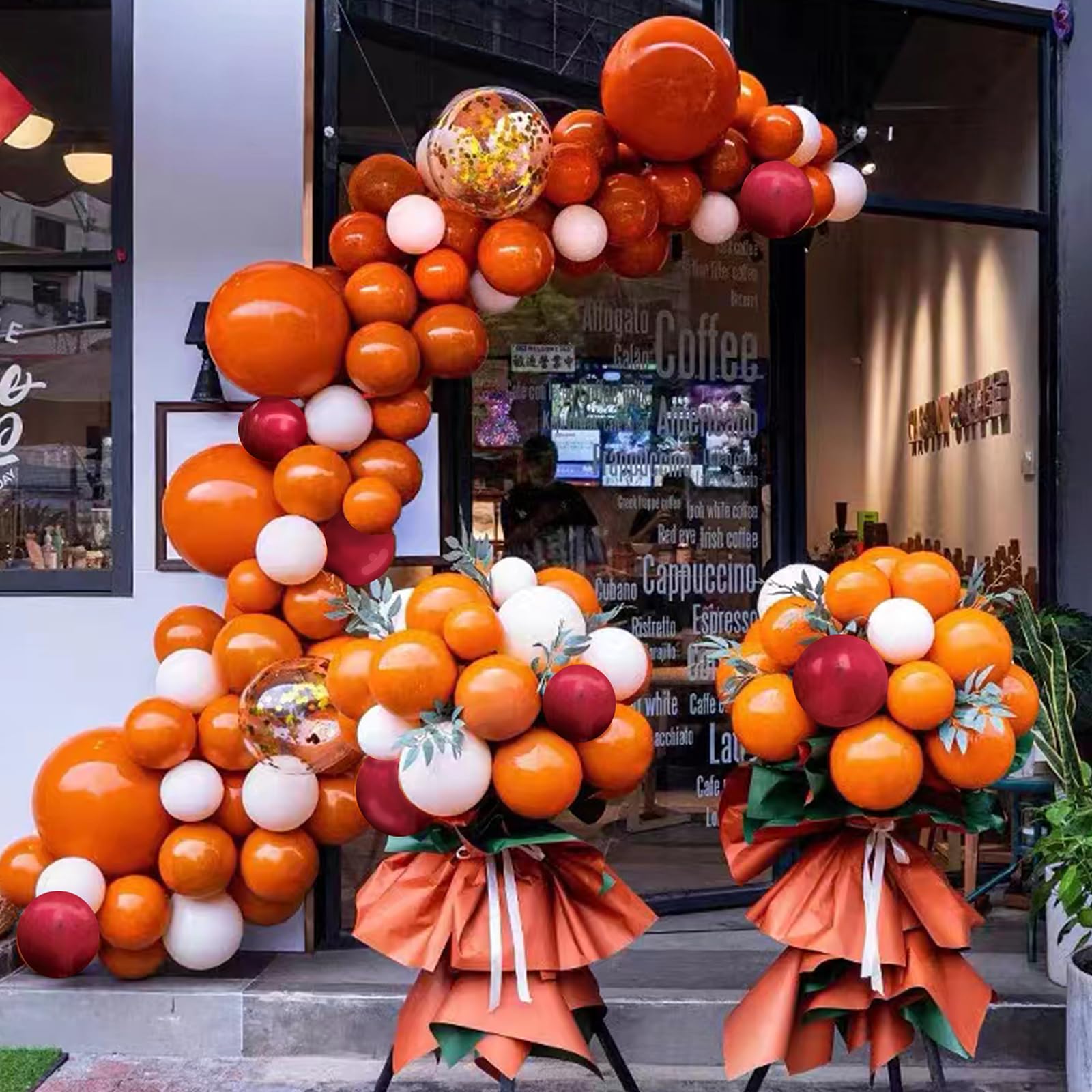 AobkDeco 189 pcs Fall Balloons Garland Arch Kit Fall Decorations Orange Burgundy White balloons for Thanksgiving Autumn Little Pumpkin Baby Shower Decorations with Fall Maple Leaves