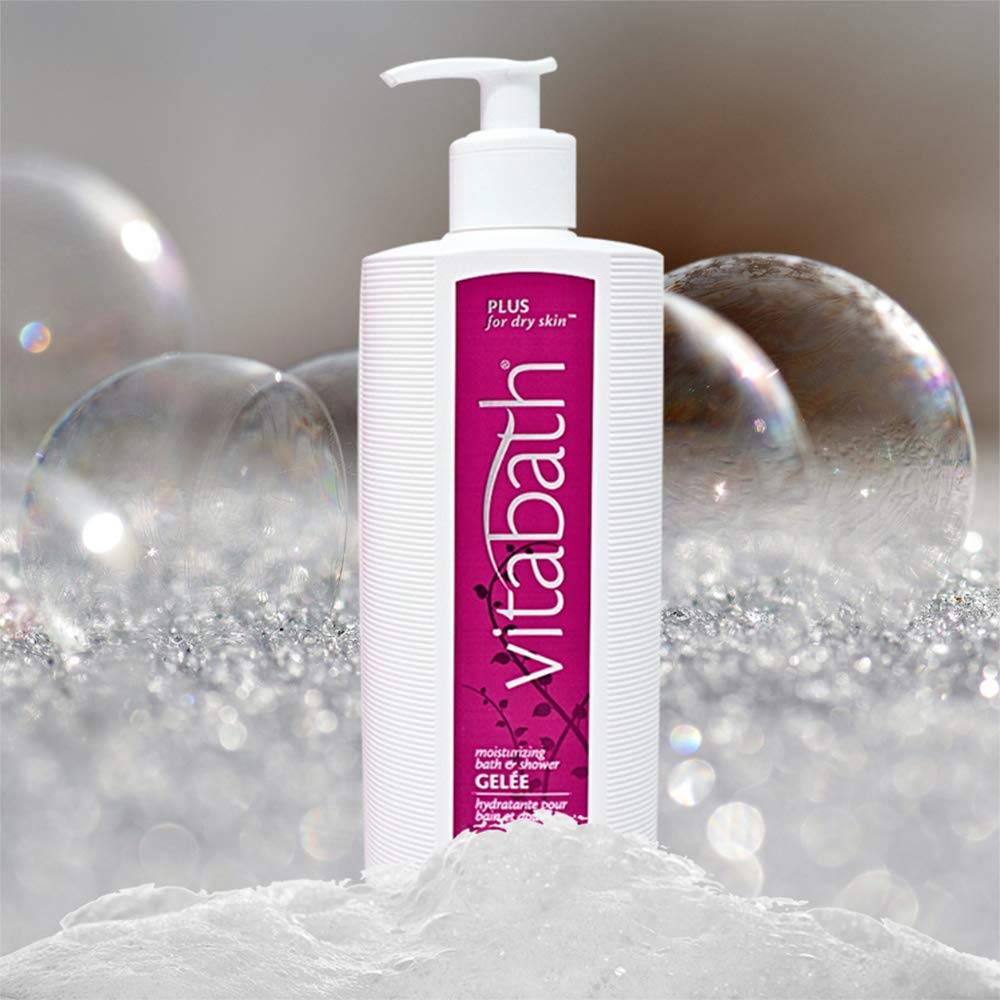 Vitabath Plus For Dry Skin Moisturizing Bath & Shower Gel Wash Replenishing Oils Deeply Hydrate & Soothe Dryness, Body Cleanser, Skin Restore & Foaming Gelee Bath - 32 oz