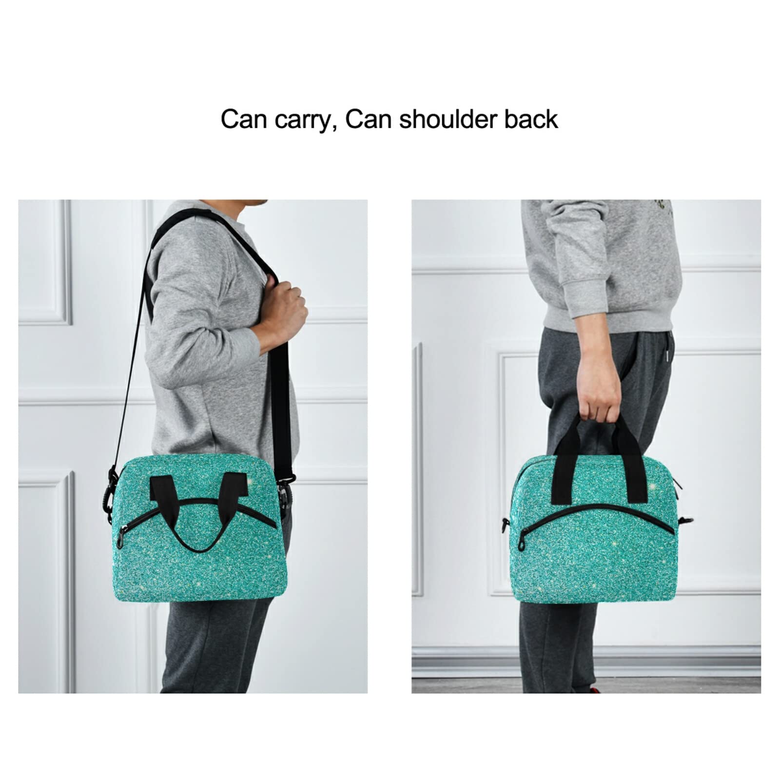 ALAZA Teal Glitter Sparkle Lunch Bags for Women Leakproof Lunch Bag lunch Box Lunch Cooler Bag(228be3b)