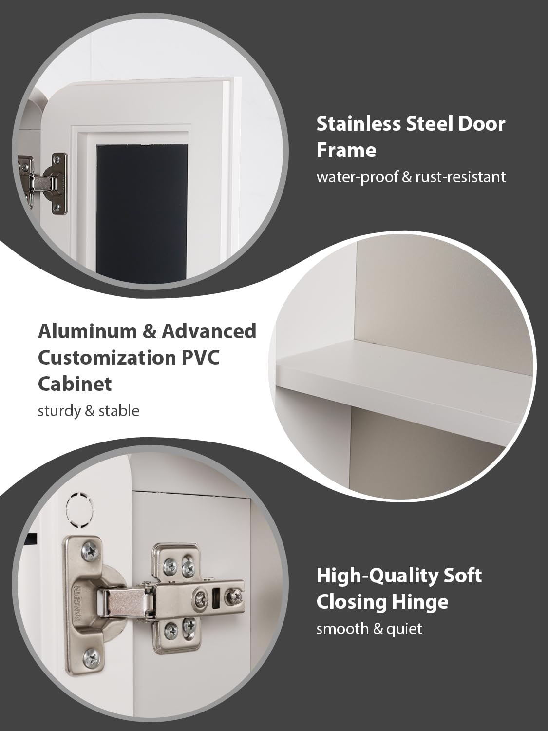 Avidanza Medicine Cabinets with Mirror for Bathroom, 24 Inch Surface Wall Mounted Bathroom Mirror with Storage, Stainless Steel Framed Beveled Mirror, with Double Door and 3 Tier, Grey